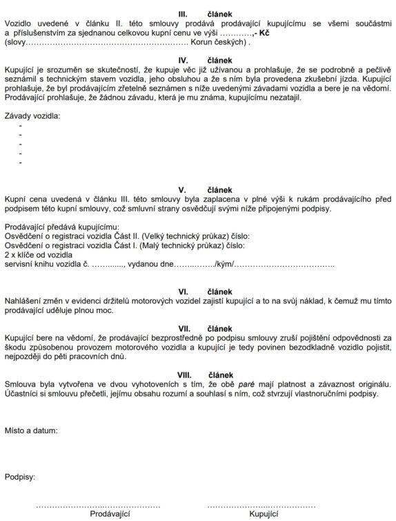 Kupní smlouva na auto 2025: Vzor PDF [Jednoduchá o prodeji]