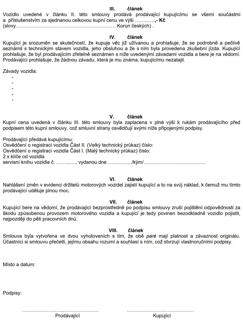 Kupní smlouva na auto 2025: Vzor PDF [Jednoduchá o prodeji]
