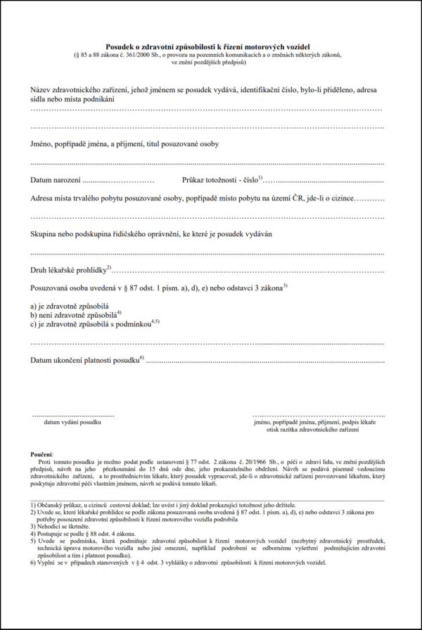 Lékařský Posudek o Zdravotní Způsobilosti k Řízení